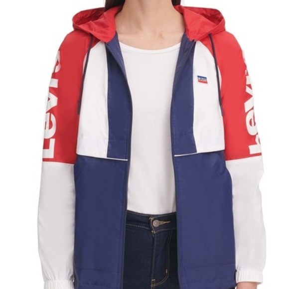 Levi's | Jackets & Coats | Levis Color Block Navy White Hooded ...